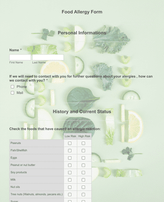 Food Allergy Form Template | Jotform