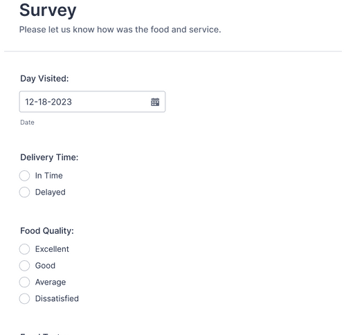 Food Evaluation Form Template | Jotform