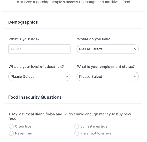 Food Insecurity Questionnaire Form Template | Jotform