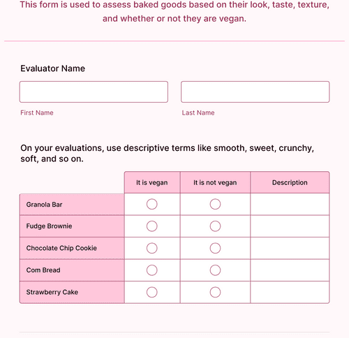 Food Product Evaluation Form Template | Jotform