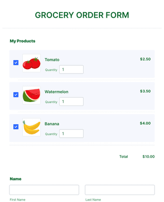 Food Store Order Form Template | Jotform