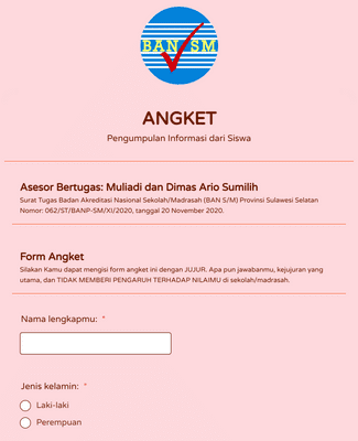 Form Angket Siswa Template Formulir | Jotform