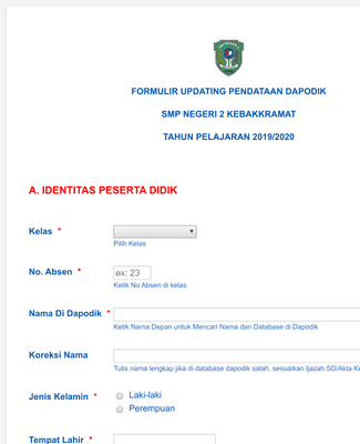FORM UPDATING DAPODIK 2020 Template Formulir | Jotform