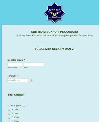 FORMAT SOAL SEKOLAH Template Formulir | Jotform