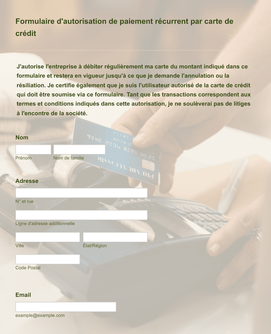 Formulaire d'autorisation de paiement récurrent par carte de crédit ...