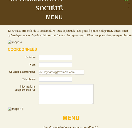 Formulaire de choix de menu événementiel Modèle du formulaire | Jotform