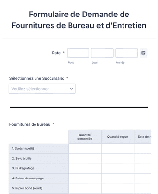 Formulaire de Demande de Fournitures de Bureau et d'Entretien Modèle du ...