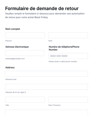 Formulaire de demande de retour Black Friday Modèle du formulaire | Jotform