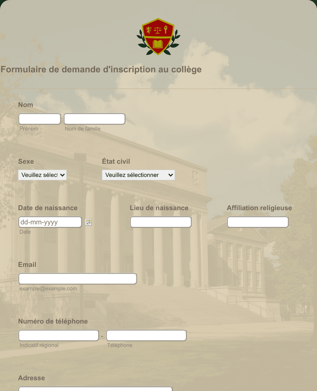Formulaire de demande d'inscription au collège Modèle du formulaire ...