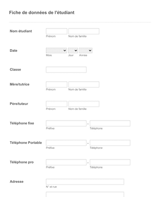 Formulaire de données de l'étudiant Modèle du formulaire | Jotform