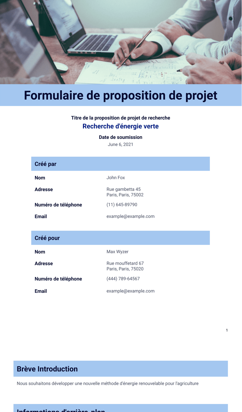 Formulaire de proposition de projet - Modèles de PDF | Jotform