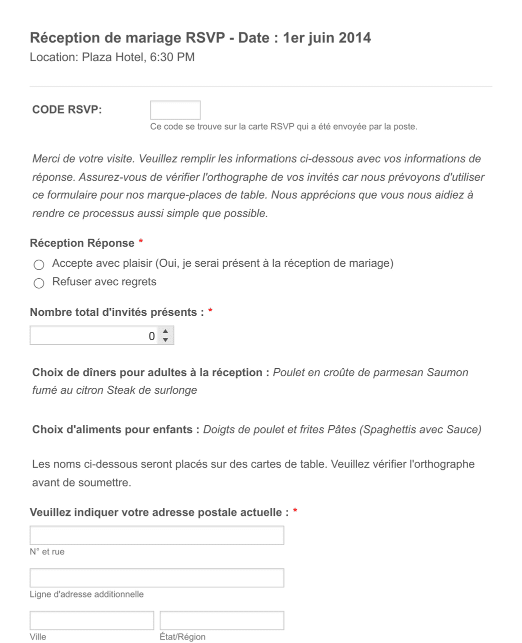 Formulaire de RSVP de mariage Modèle du formulaire | Jotform