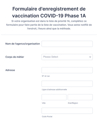Formulaire d'enregistrement de vaccination COVID-19 Phase 1A Modèle du ...