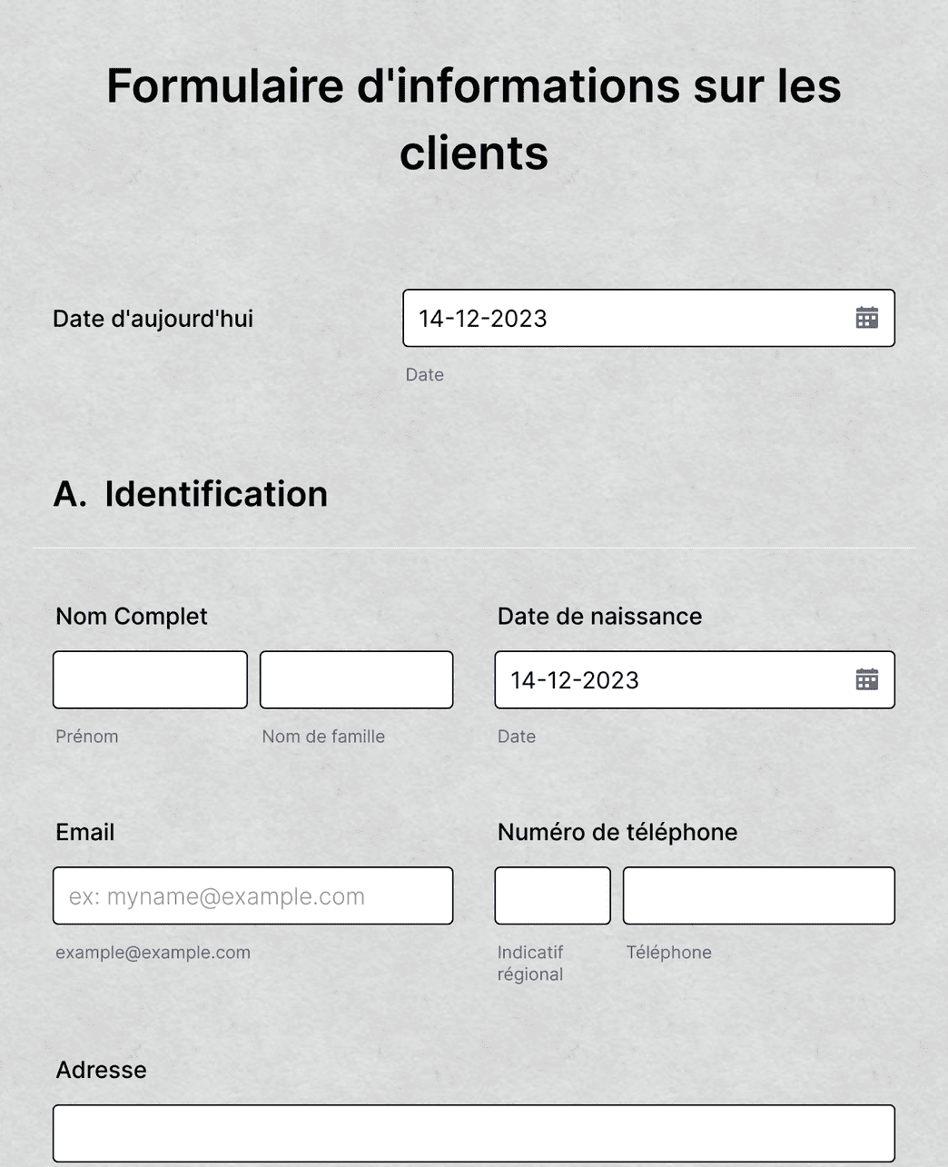 Formulaire d'informations sur les clients Modèle du formulaire | Jotform