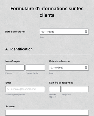 Formulaire d'informations sur les clients Modèle du formulaire | Jotform