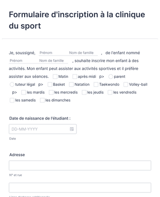 Formulaire d'inscription à la clinique du sport Modèle du formulaire ...