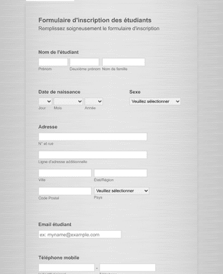 Formulaire d'inscription des étudiants Modèle du formulaire | Jotform