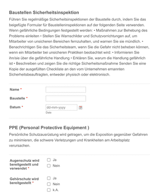 Formular für Baustellen-Sicherheitsinspektion Formularvorlage | Jotform