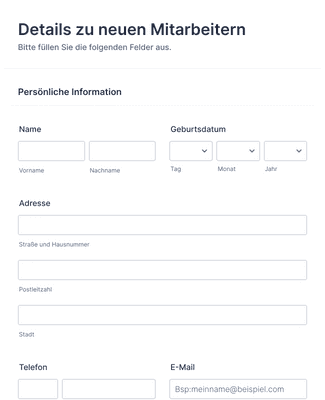 Formular für Daten neuer Mitarbeiter Formularvorlage | Jotform