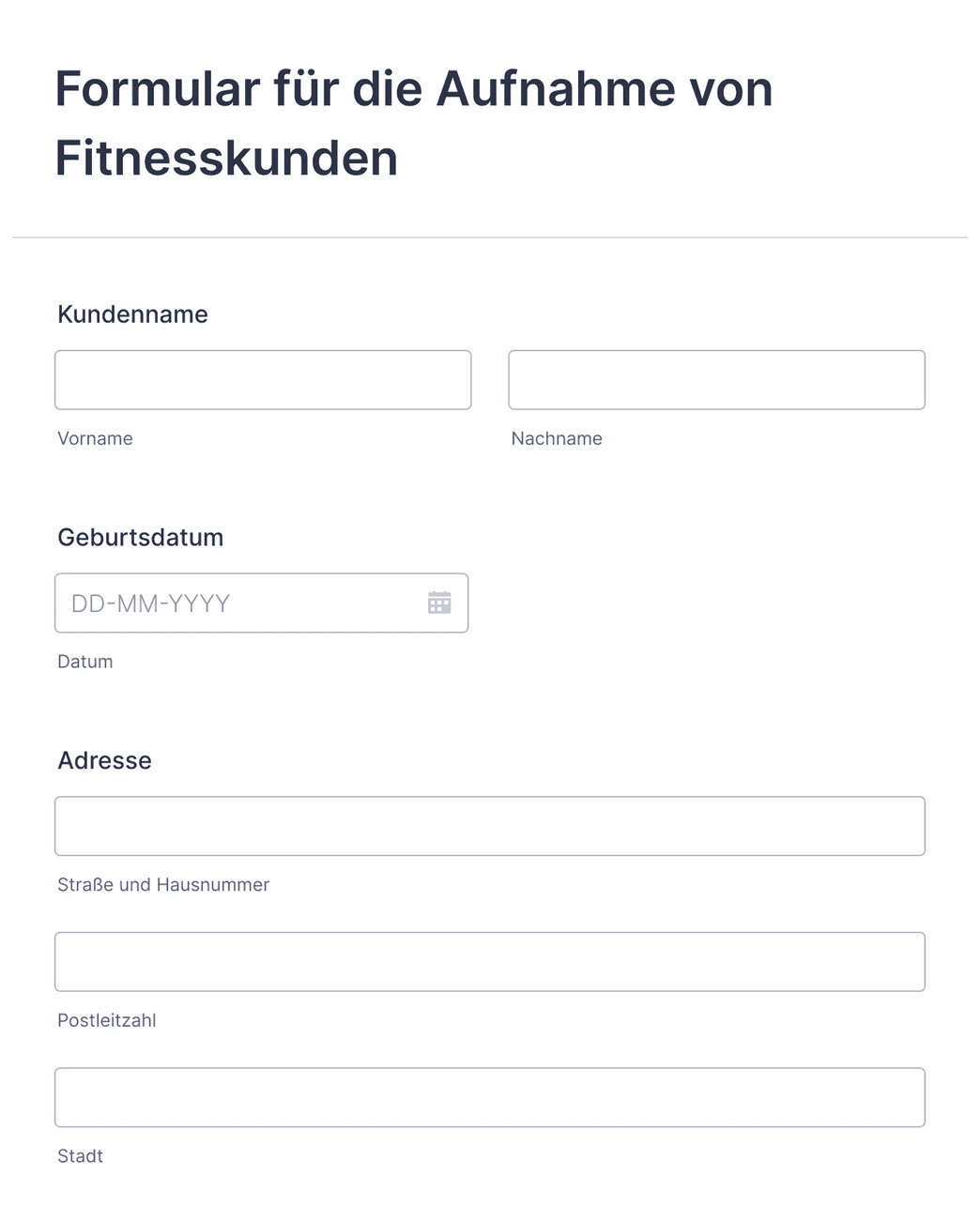 Formular für die Aufnahme von Fitnesskunden Formularvorlage | Jotform