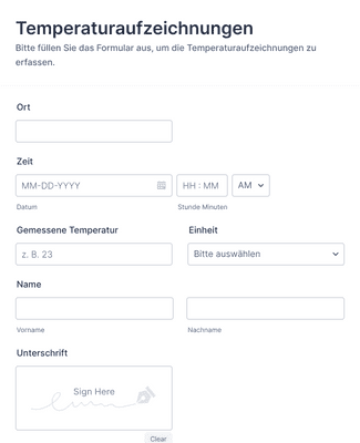 Formular für Temperaturaufzeichnungen Formularvorlage | Jotform