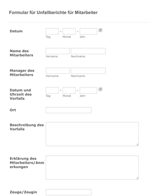 Formular für Unfallberichte für Mitarbeiter Formularvorlage | Jotform