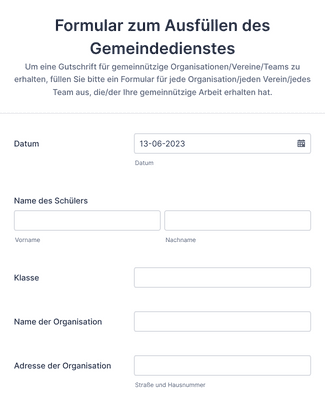 Formular zum Ausfüllen des Gemeindedienstes Formularvorlage | Jotform