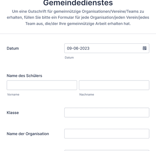 Formular zum Ausfüllen des Gemeindedienstes Formularvorlage | Jotform
