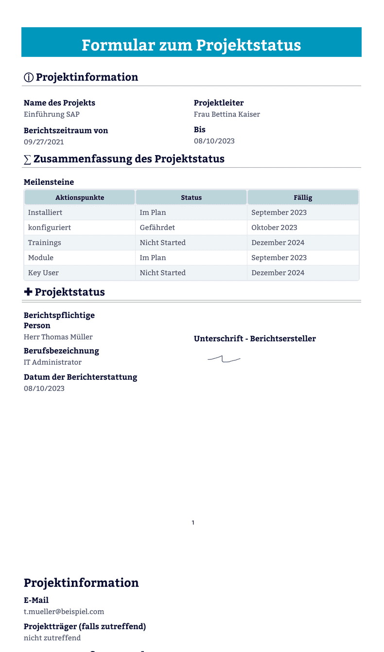 Formular zum Projektstatus Vorlage - PDF-Vorlagen | Jotform