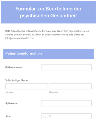 Formular zur Beurteilung der psychischen Gesundheit Formularvorlage ...
