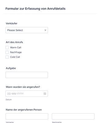 Formular zur Erfassung von Anrufdetails Formularvorlage | Jotform