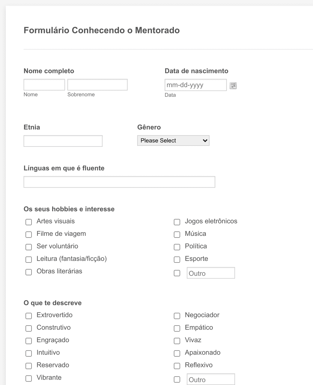 Formulário Conhecendo o Mentorado Modelo de Formulário | Jotform
