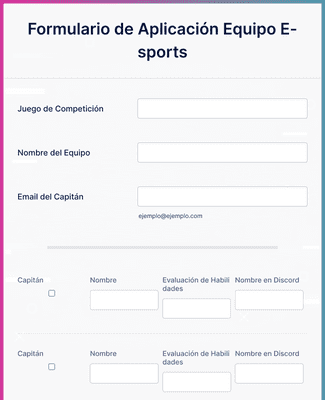 Formulario de Aplicación Equipo E-sports Plantilla de formulario | Jotform