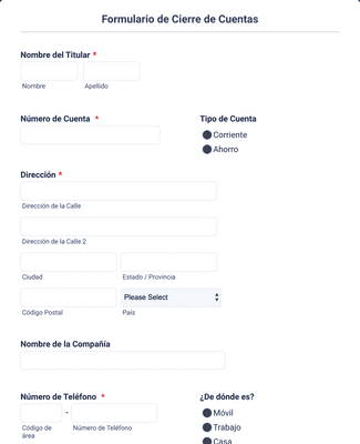 Formulario de Cierre de Cuentas Plantilla de formulario | Jotform