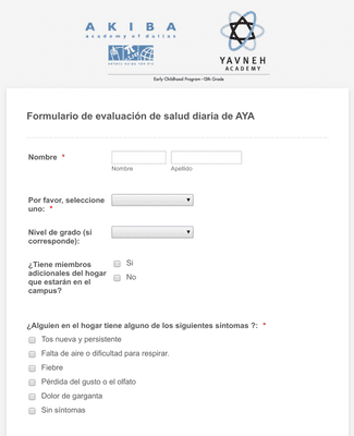 Formulario de evaluación de salud diaria de COVID para la escuela ...
