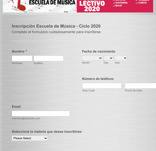 Formulario de inscripción a Escuela de Música Plantilla de formulario ...