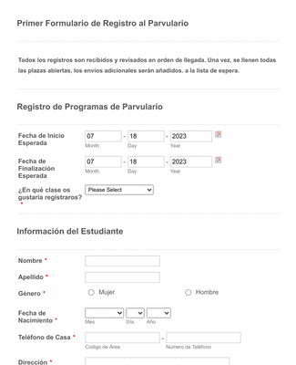 Formulario de Matrícula en Parvulario Plantilla de formulario | Jotform