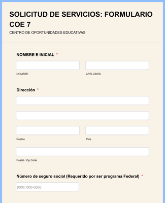 Formulario de servicios COE-7 CENTRO DE OPORTUNIDADES EDUCATIVAS ...