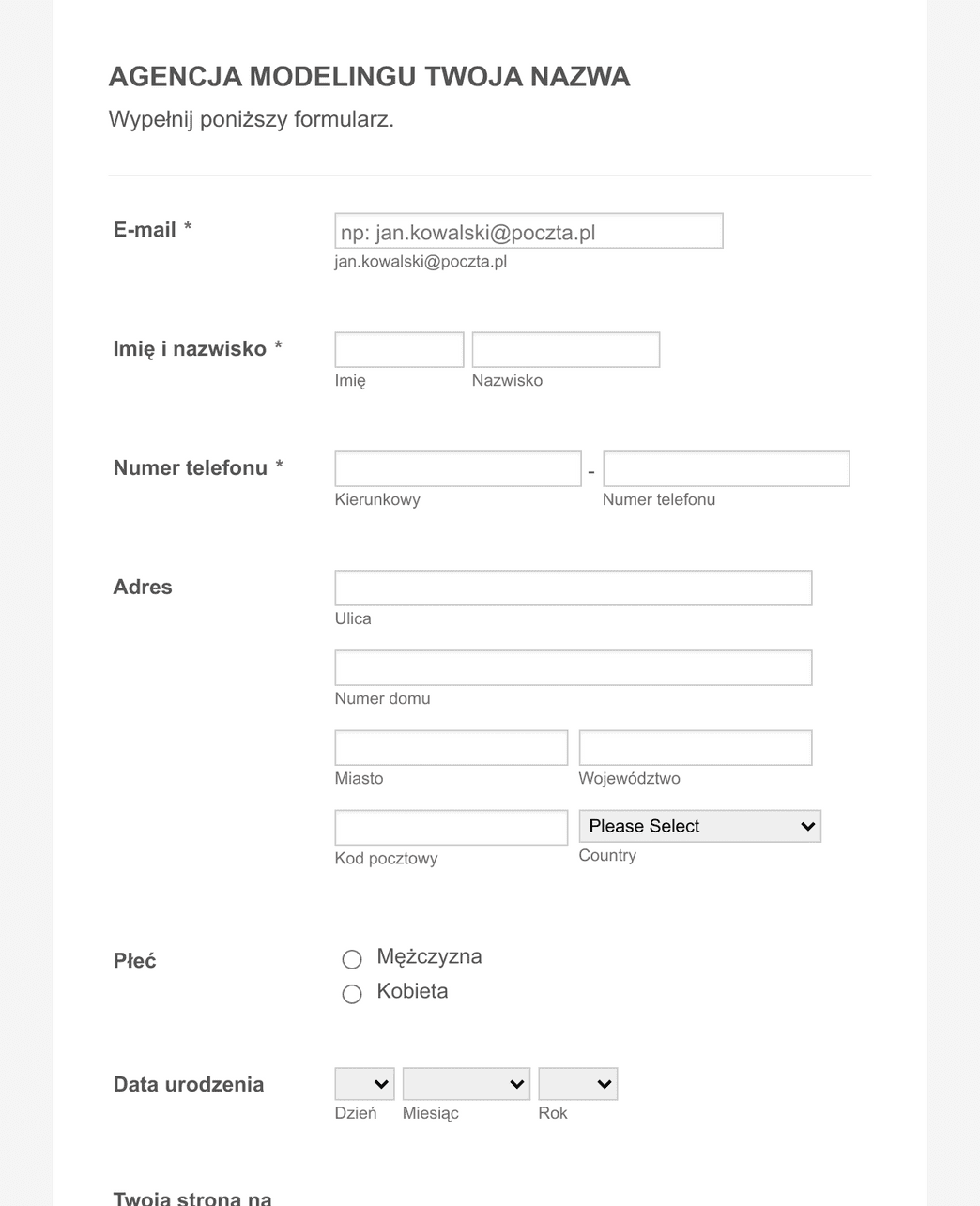 Formularz Aplikacyjny Agencji Modelingu Szablon Formularza | Jotform