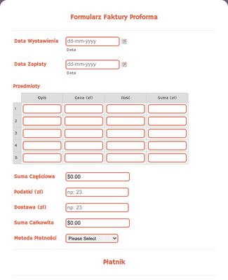 Formularz Faktury Proforma Szablon Formularza | Jotform