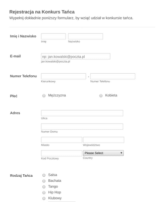 Formularz Rejestracji Konkursu Tańca Szablon Formularza | Jotform
