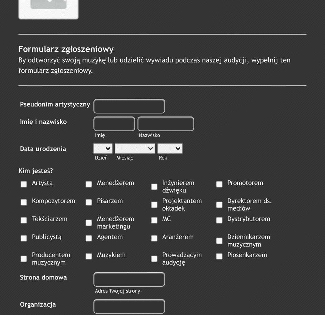 Formularz Rejestracji na Audycję Radiową Szablon Formularza | Jotform