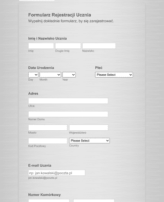 Formularz Rejestracji Ucznia Szablon Formularza | Jotform