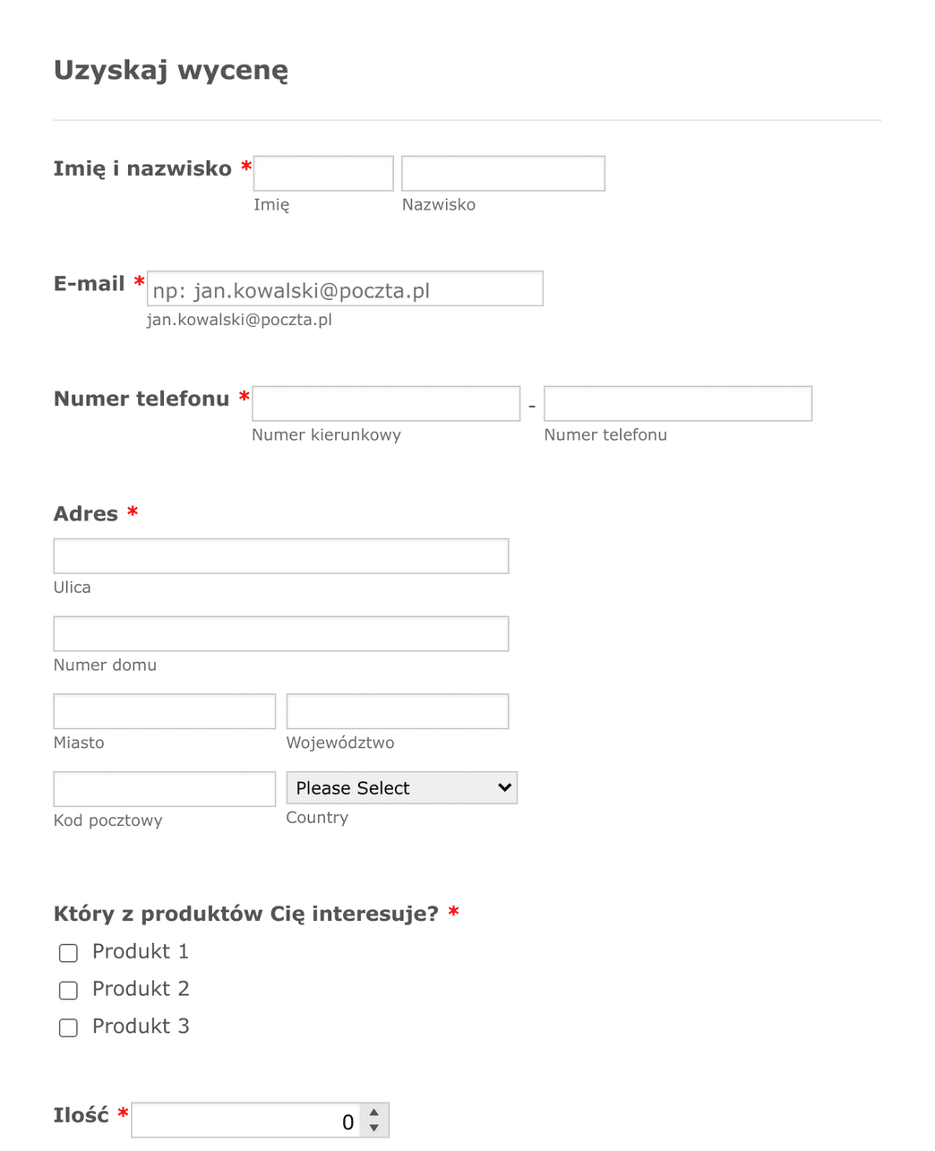 Formularz Wyceny Produktu Szablon Formularza | Jotform