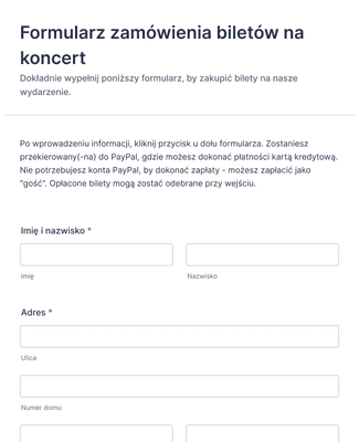 Formularz Zamówienia Biletów Szablon Formularza | Jotform