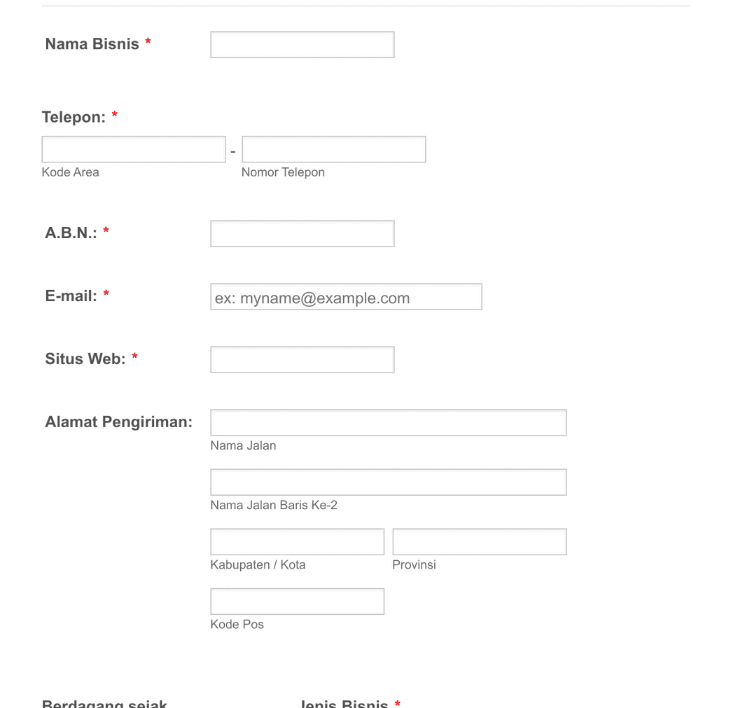 Formulir Aplikasi Akun Grosir Template Formulir | Jotform