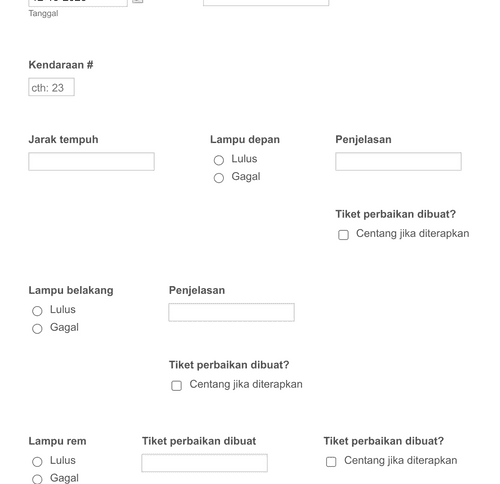 Formulir Inspeksi Mingguan Kendaraan Template Formulir | Jotform