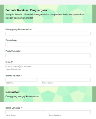 Formulir Aplikasi Penghargaan Pimpinan Proyek Template Formulir | Jotform