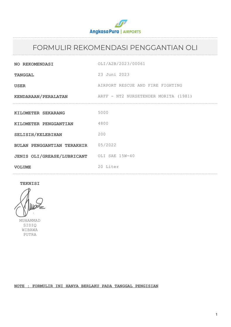 FORMULIR OLI - Templat PDF | Jotform