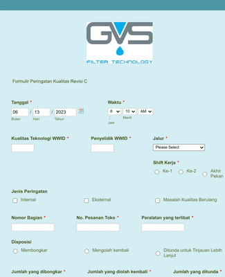 Formulir Peringatan Kualitas Template Formulir | Jotform